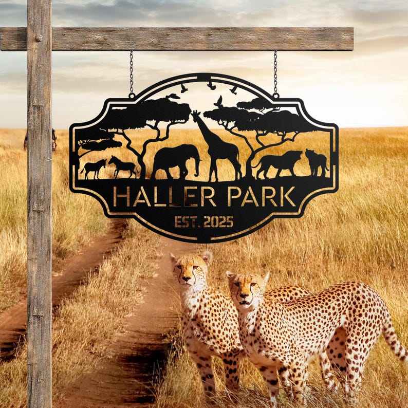 Personalized Safari Park Sign, Custom Wildlife Metal Sign, Gift for ...
