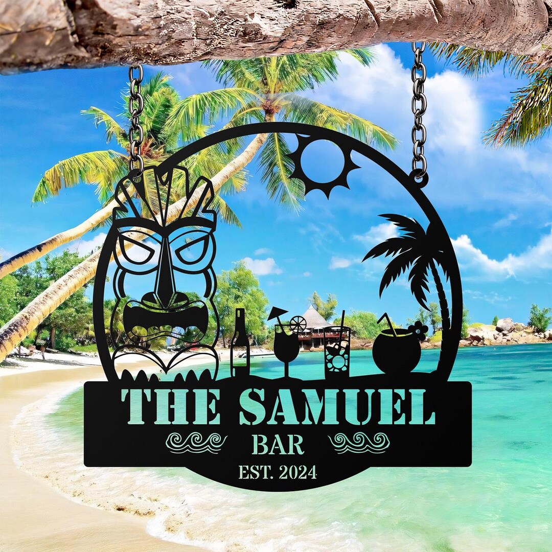 Personalized Beach Bar Metal LED Sign, Tiki Bar Metal Sign, Tiki Bar ...