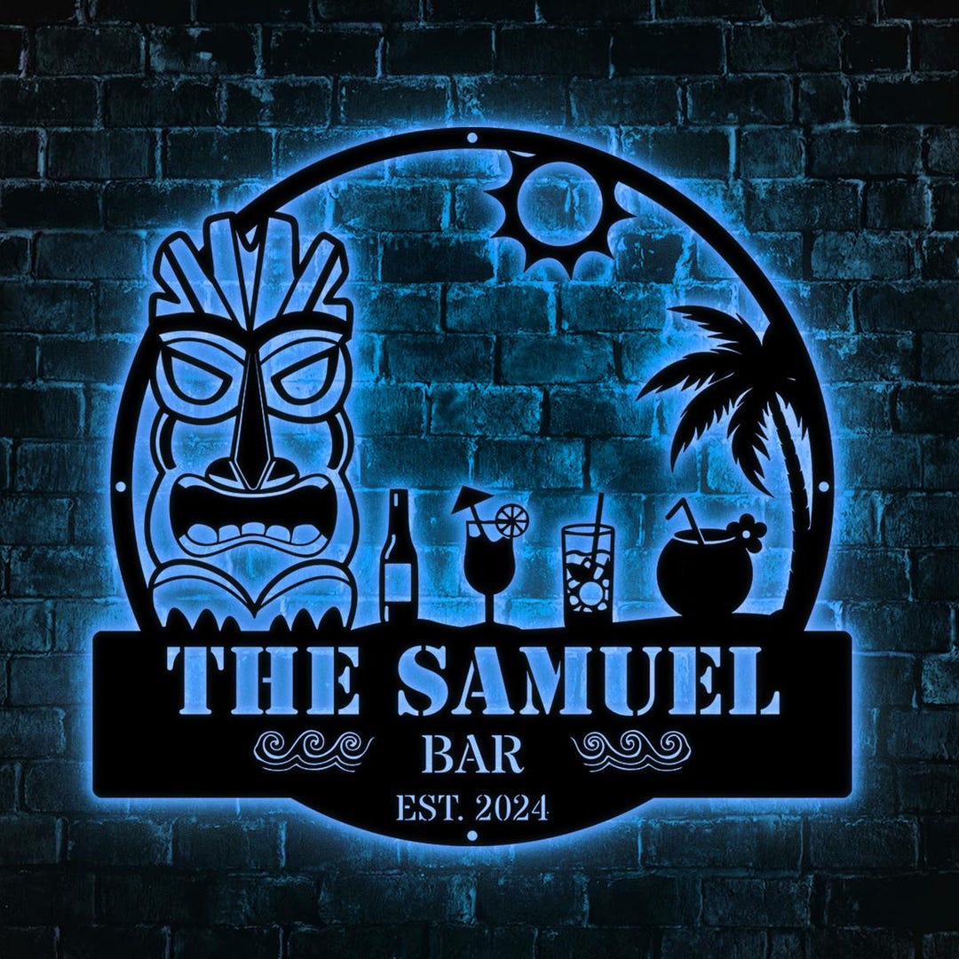 Personalized Beach Bar Metal LED Sign, Tiki Bar Metal Sign, Tiki Bar ...