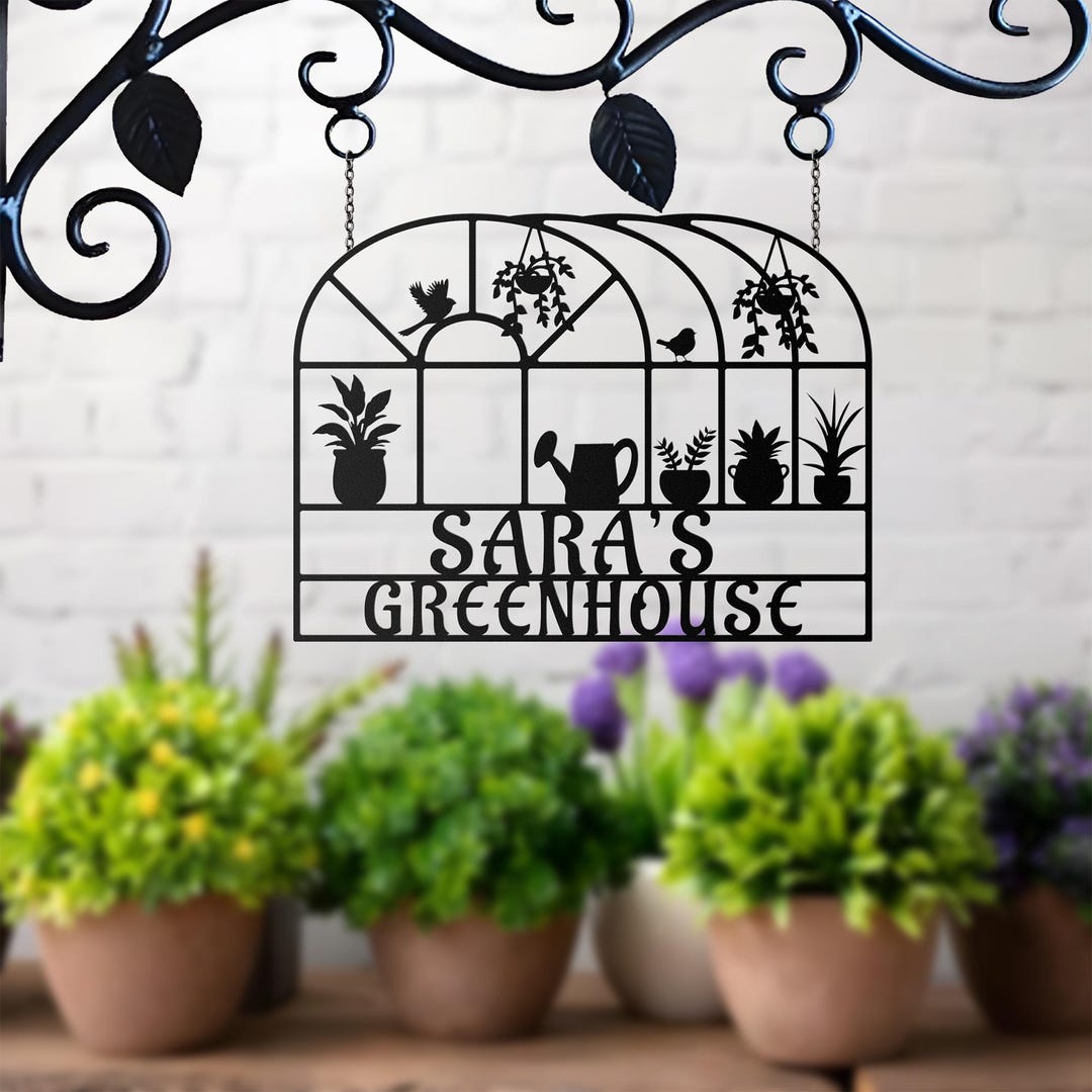 Custom Metal Greenhouse Sign, Personalized Hanging Garden Sign ...