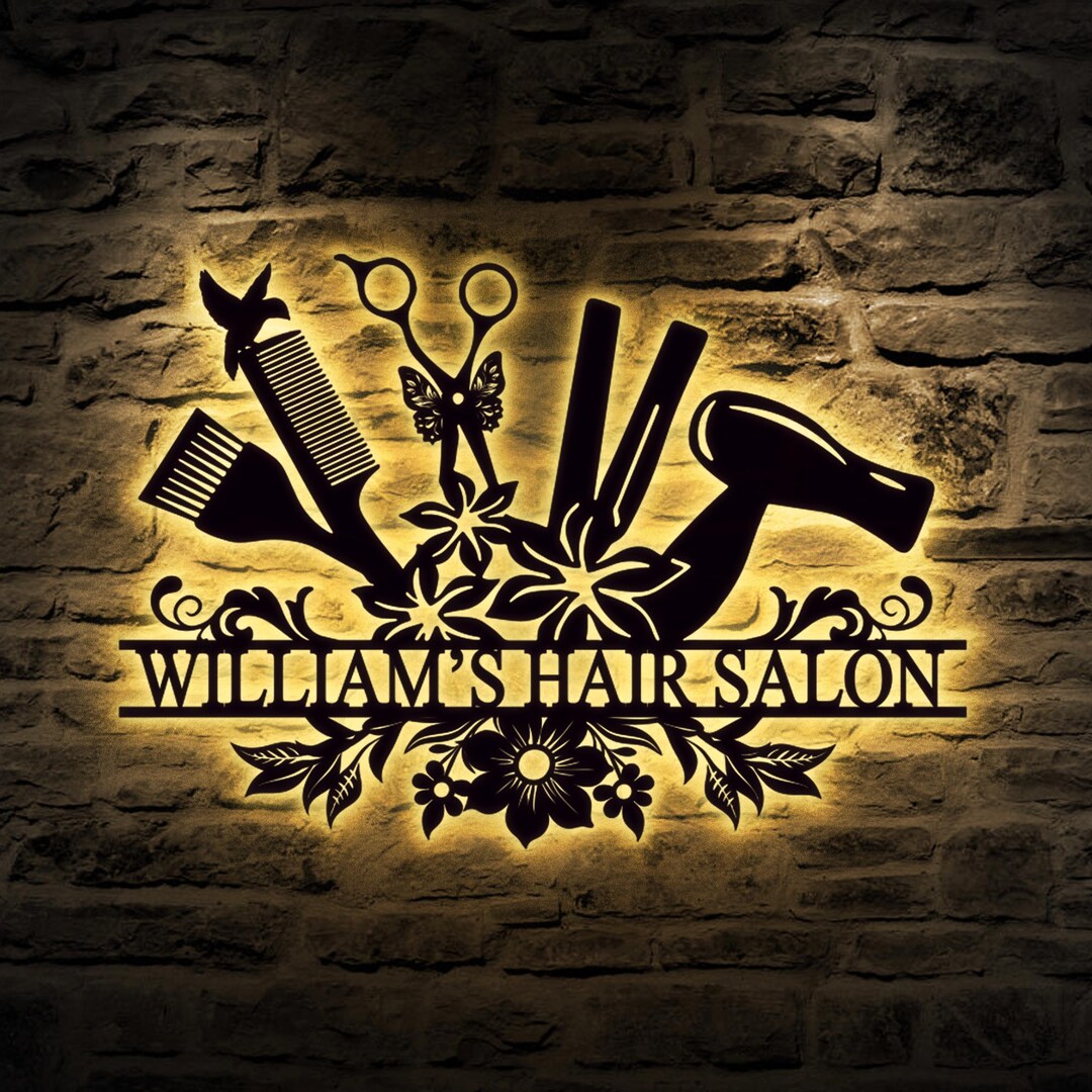 Custom Hair Salon Metal LED Sign,hairstylist Gift,personalized Salon ...