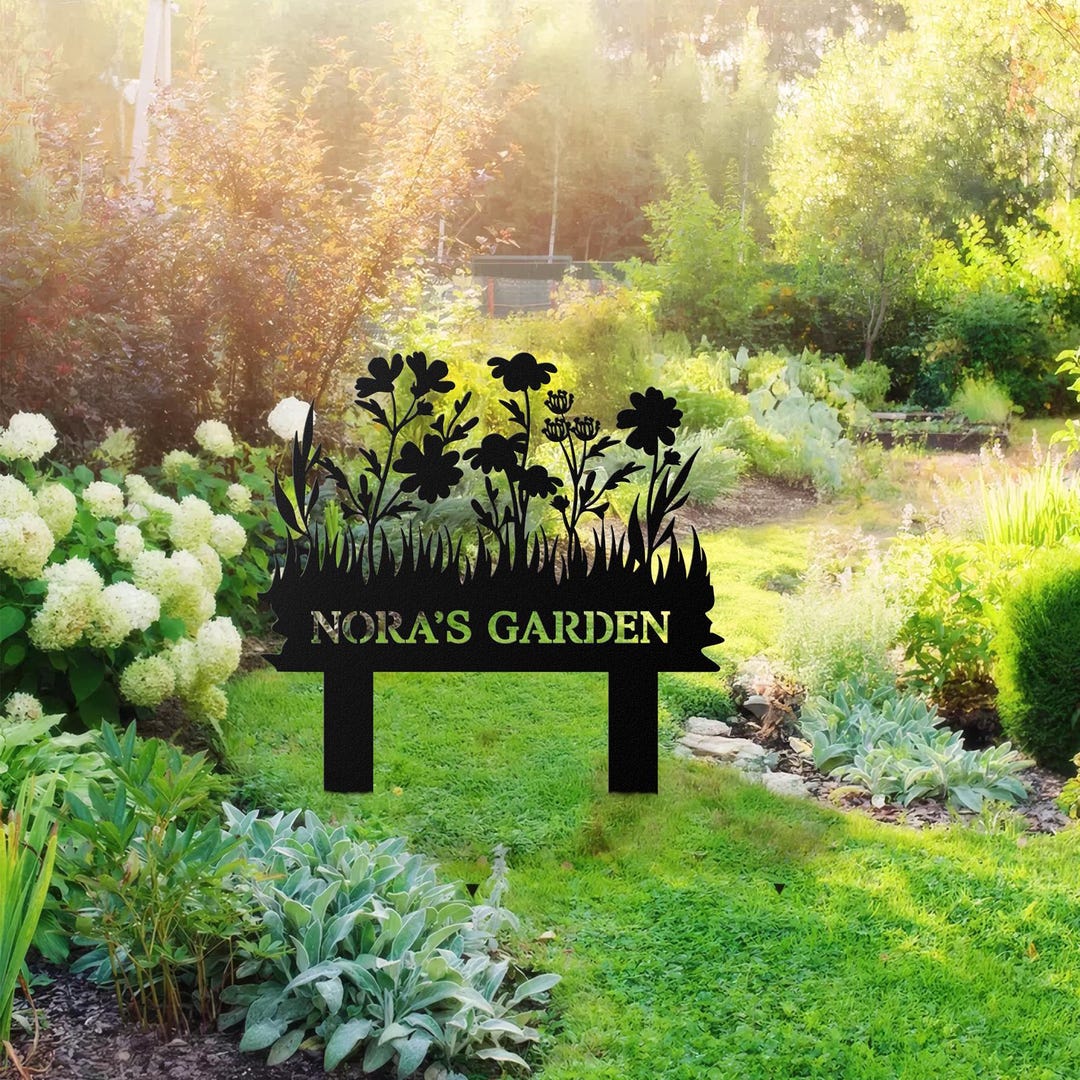 Personalized Floral Metal Garden Stake Sign, Flower Themed Garden Metal ...