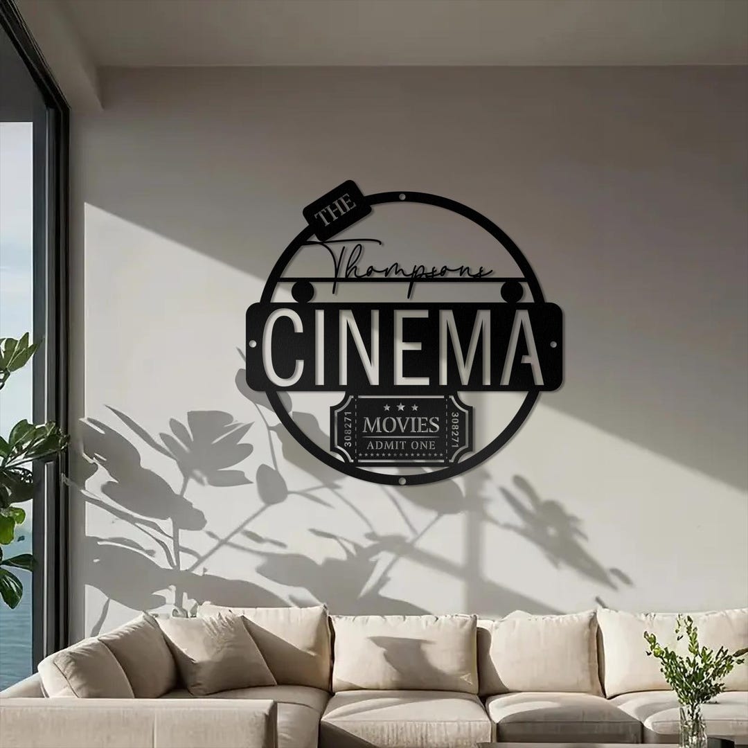Personalized LED Family Name Cinema Metal Sign | Light up Home Theater ...