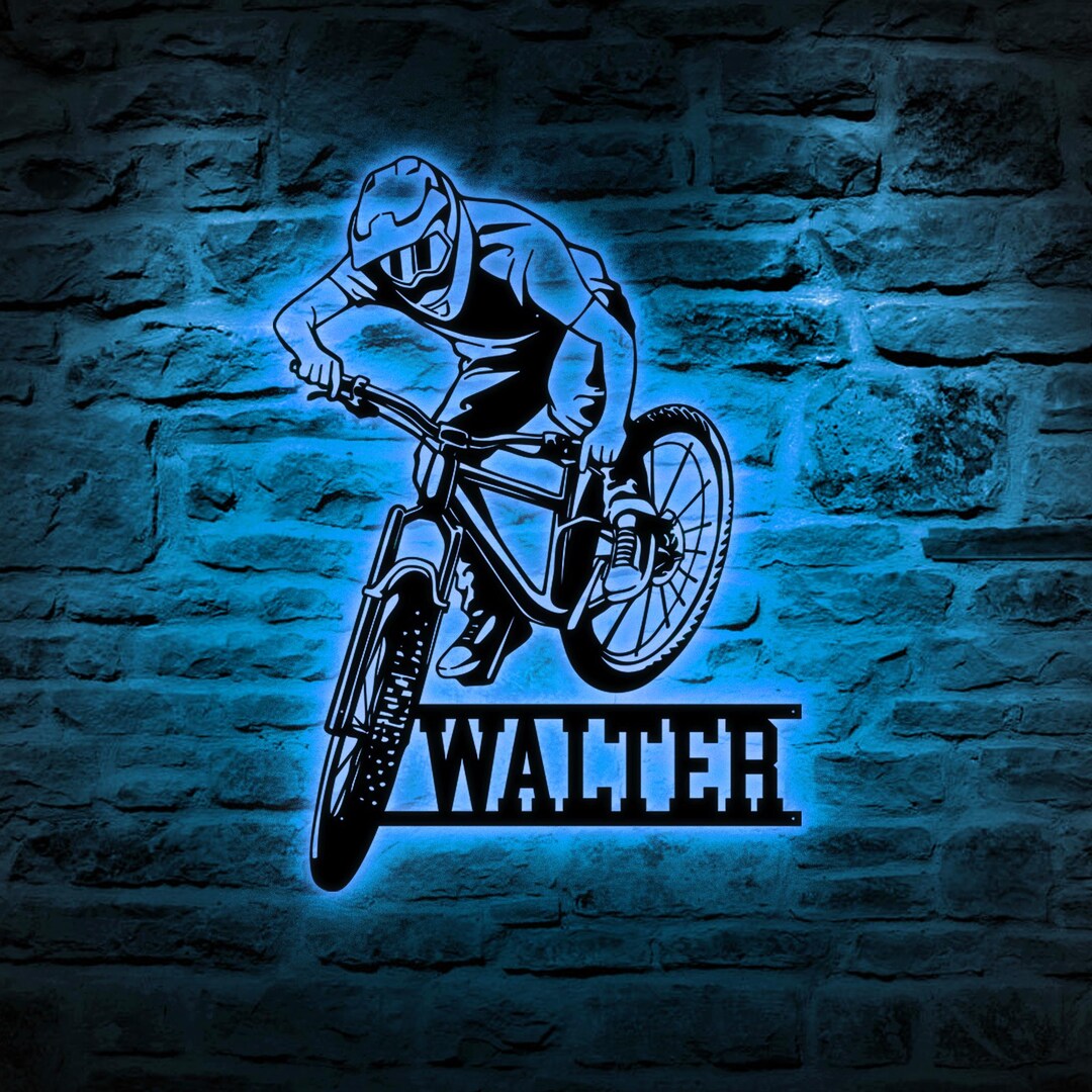 Custom BMX Bike Metal Wall Art Sign LED Light, Personalized Bicycle ...