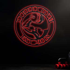 Personalized Home Gym LED Metal Art Sign | Light up Gym Name Metal Sign ...