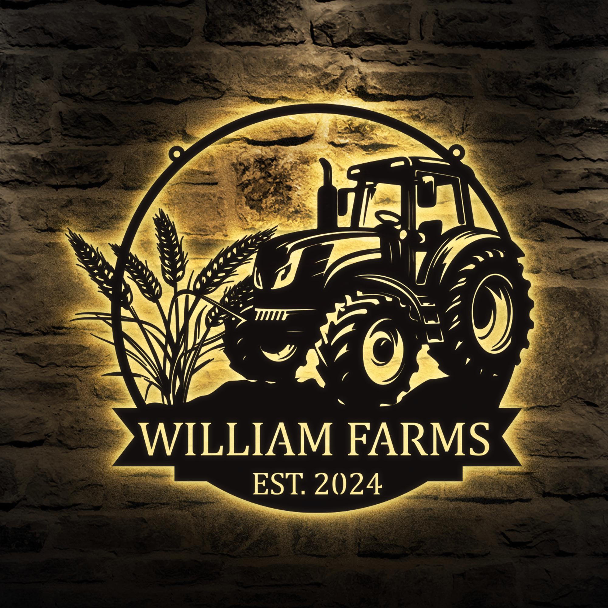 Custom Tractor Farm Metal Sign With LED Light, Tractor Name Sign ...