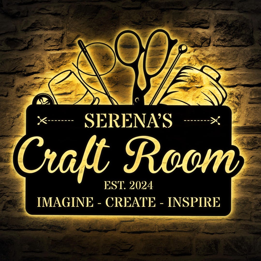 Personalized Craft Room Metal LED Sign, Sewing Room Sign, Craft Sign ...