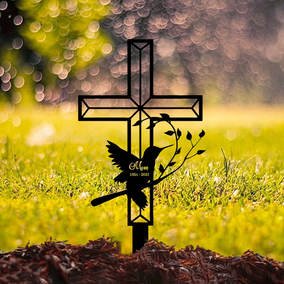 Personalized Cross Hummingbird Memorial, Metal Stake, Sympathy Sign ...