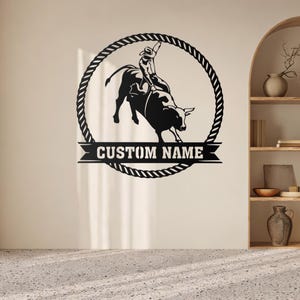 Custom Bull Rider Metal Wall Art LED Light Personalized Rodeo Name Sign ...
