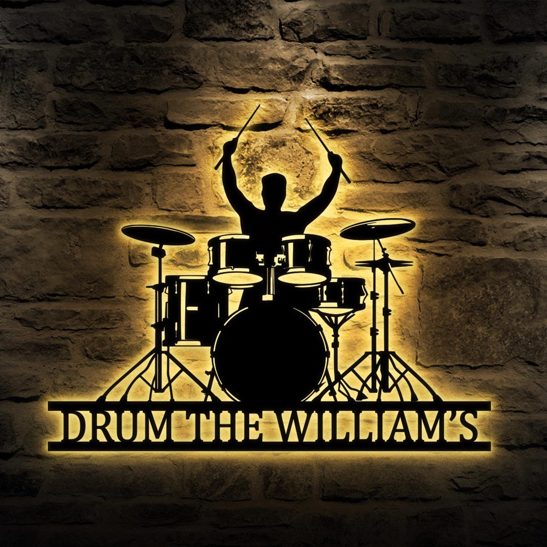 Drum Metal Wall Art With LED Lights, Custom Drummer Metal Signs, Drum ...