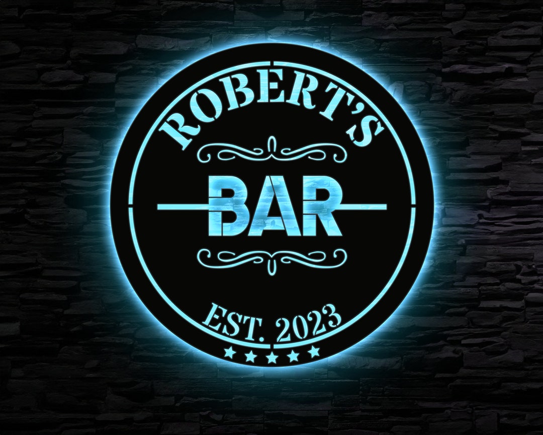 Personalized Bar LED Metal Art Sign, Custom Light up Bar Metal Sign ...
