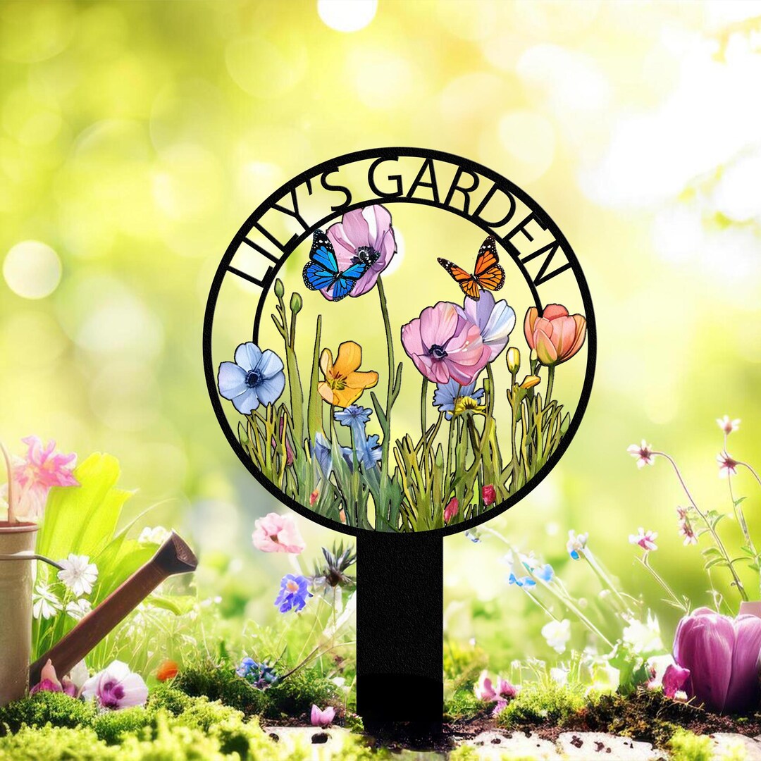 Personalized Garden Metal Sign With Stakes, Custom Garden Name Sign ...