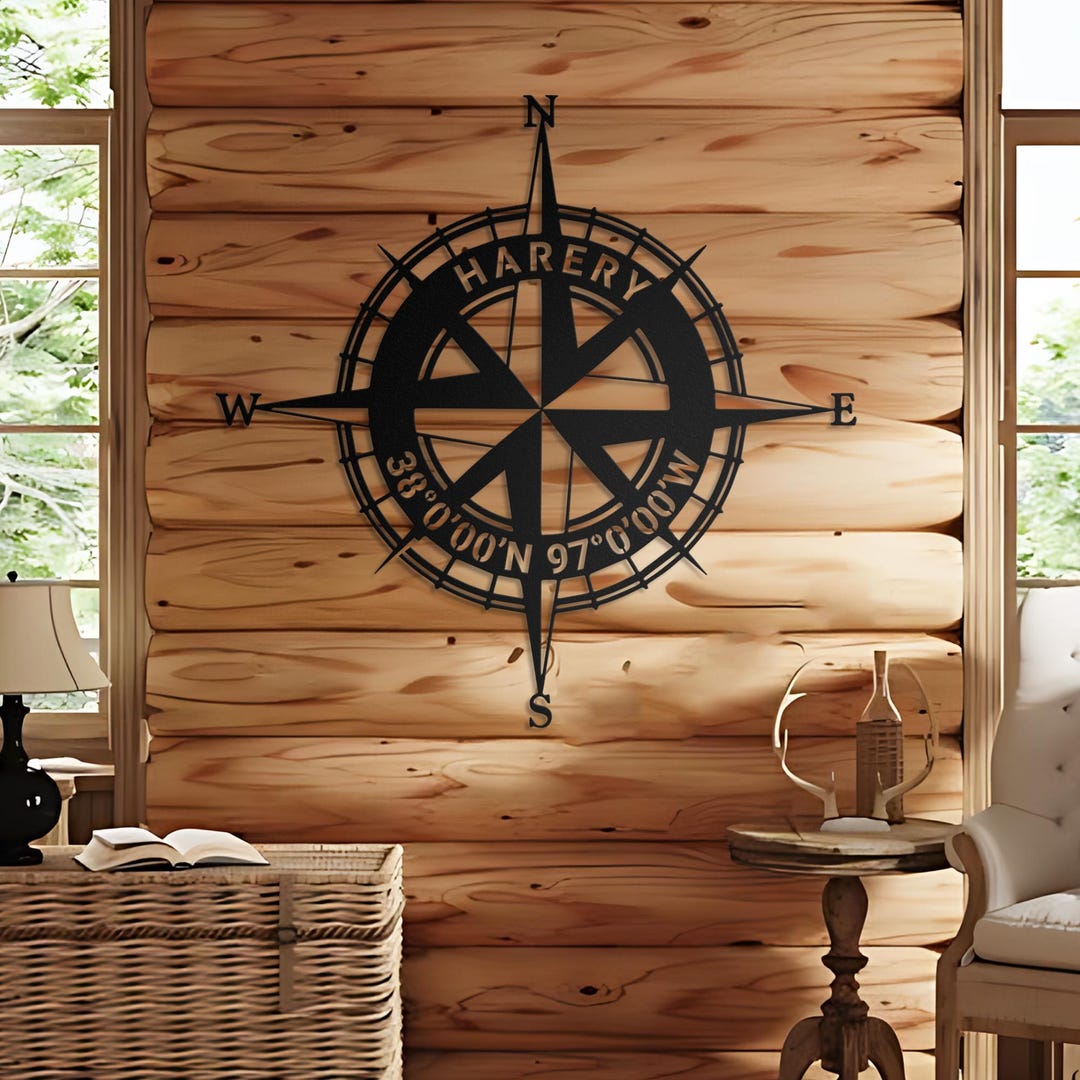 Custom GPS Anchor Compass Metal Wall Art LED Light Personalized ...