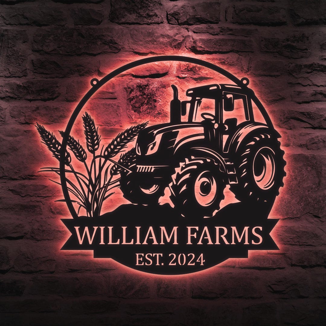 Custom Tractor Farm Metal Sign With LED Light, Tractor Name Sign ...