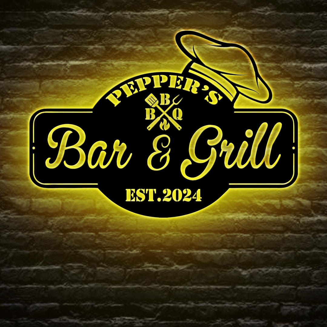 Personalized Backyard BBQ Metal Led Wall Art,bbq Metal Wall Art,bbq ...