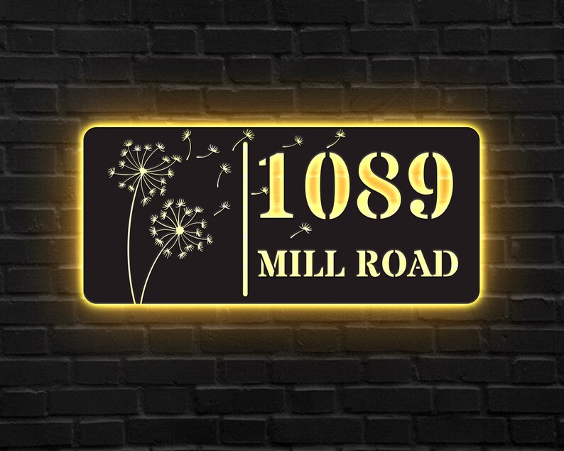 Custom LED Address Metal Art Sign, Light up Address Plaque Sign, Metal ...