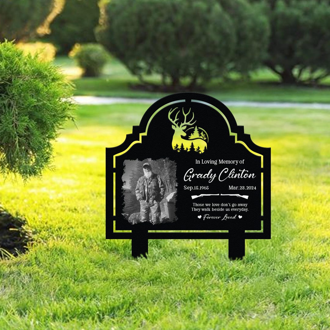 Custom Photo Hunting Memorial Sign, Personalized Deer Hunter Grave ...