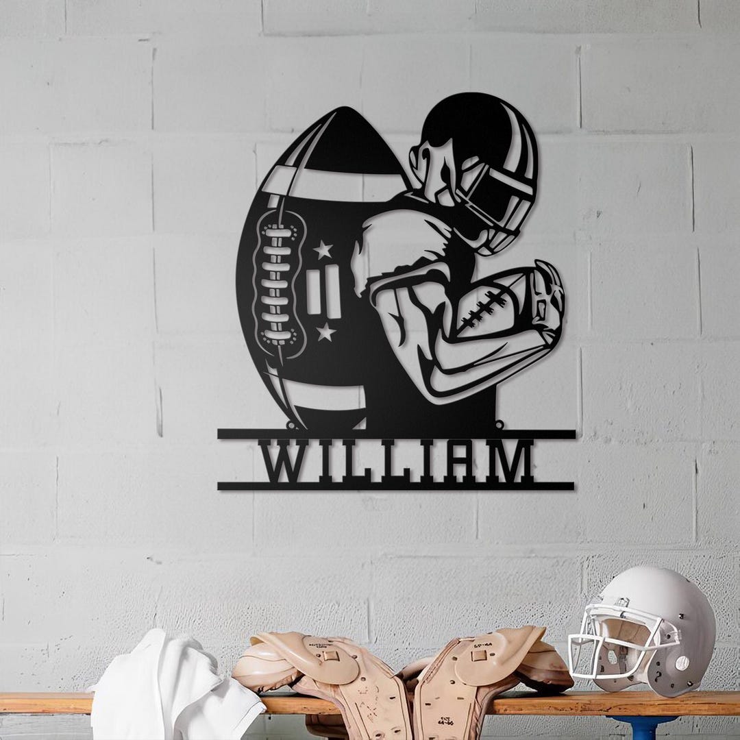 Custom American Football Metal Sign With LED Light, Football Player ...