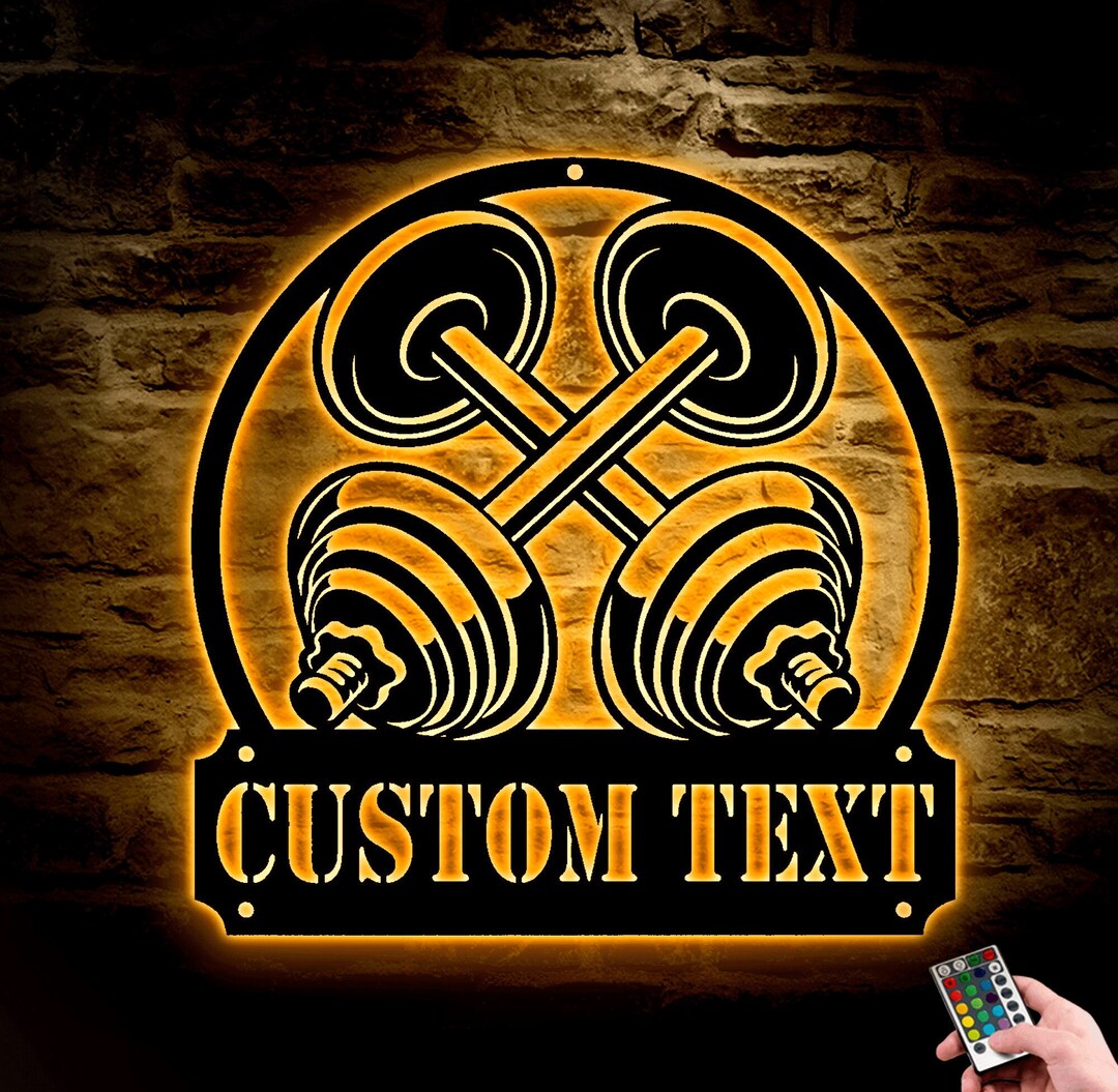 Custom Gym Metal Sign With Lights,powerlifting Sport Metal Wall Art ...