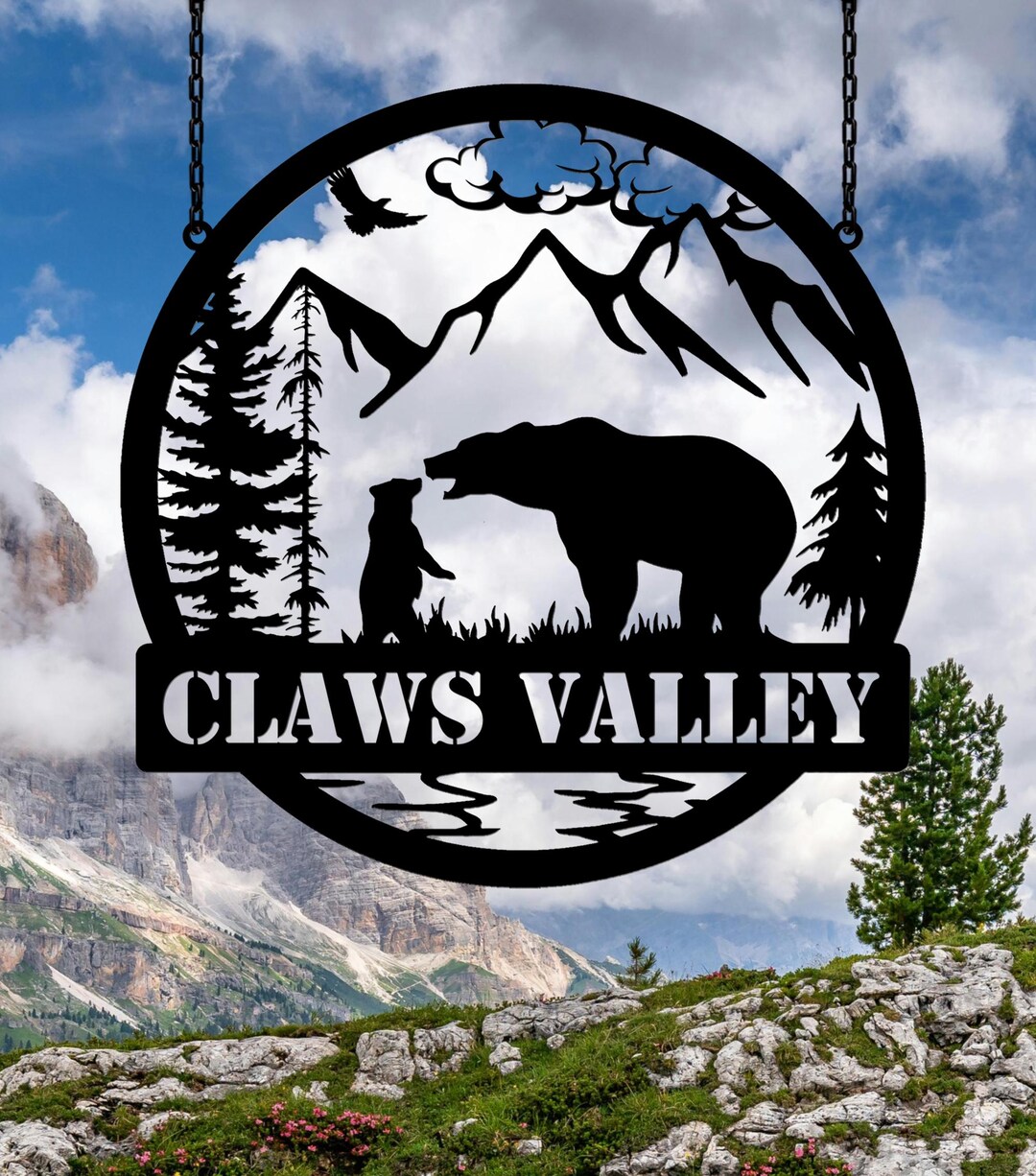Wilderness Bear Cabin Sign, Mountain Decor Personalized Metal Bear Sign ...