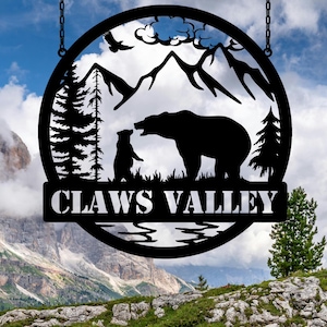 Wilderness Bear Cabin Sign, Mountain Decor Personalized Metal Bear Sign ...