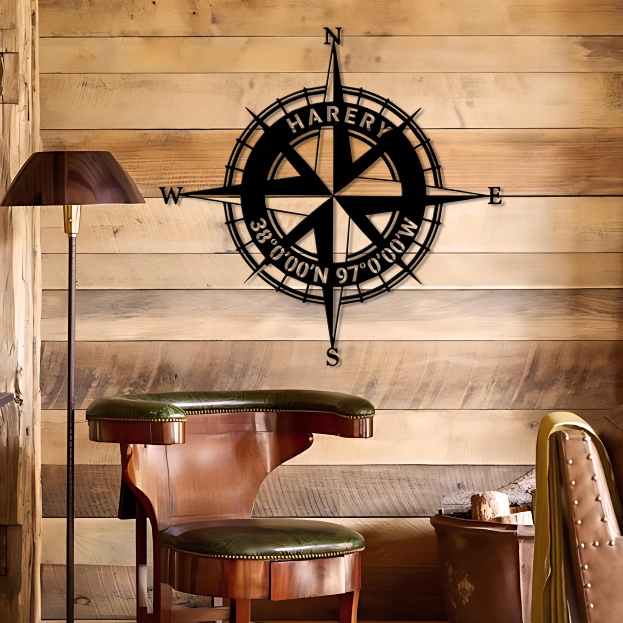 Custom GPS Anchor Compass Metal Wall Art LED Light Personalized ...