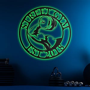 Personalized Home Gym LED Metal Art Sign | Light up Gym Name Metal Sign ...
