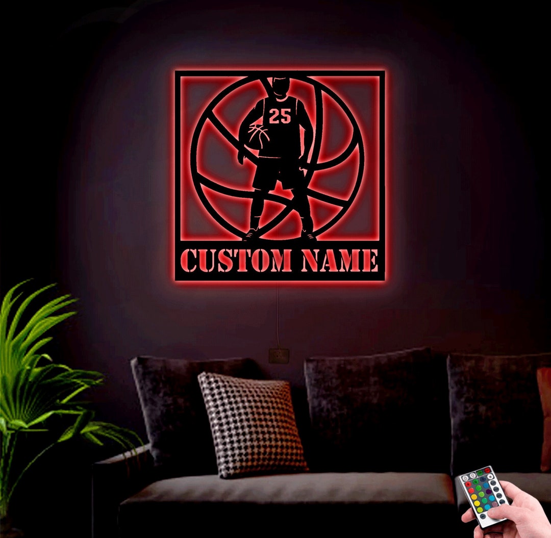 Basketball Player Monogram Metal Wall Art With LED Lights ...