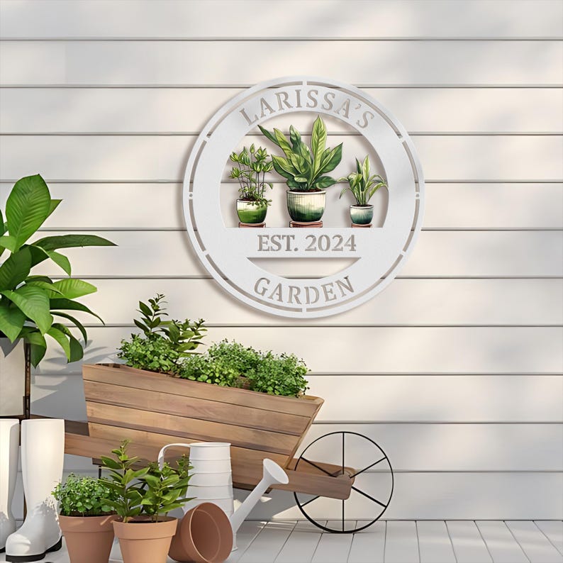Custom Name Garden Print Metal Sign, Custom Metal Hanging Garden Sign ...