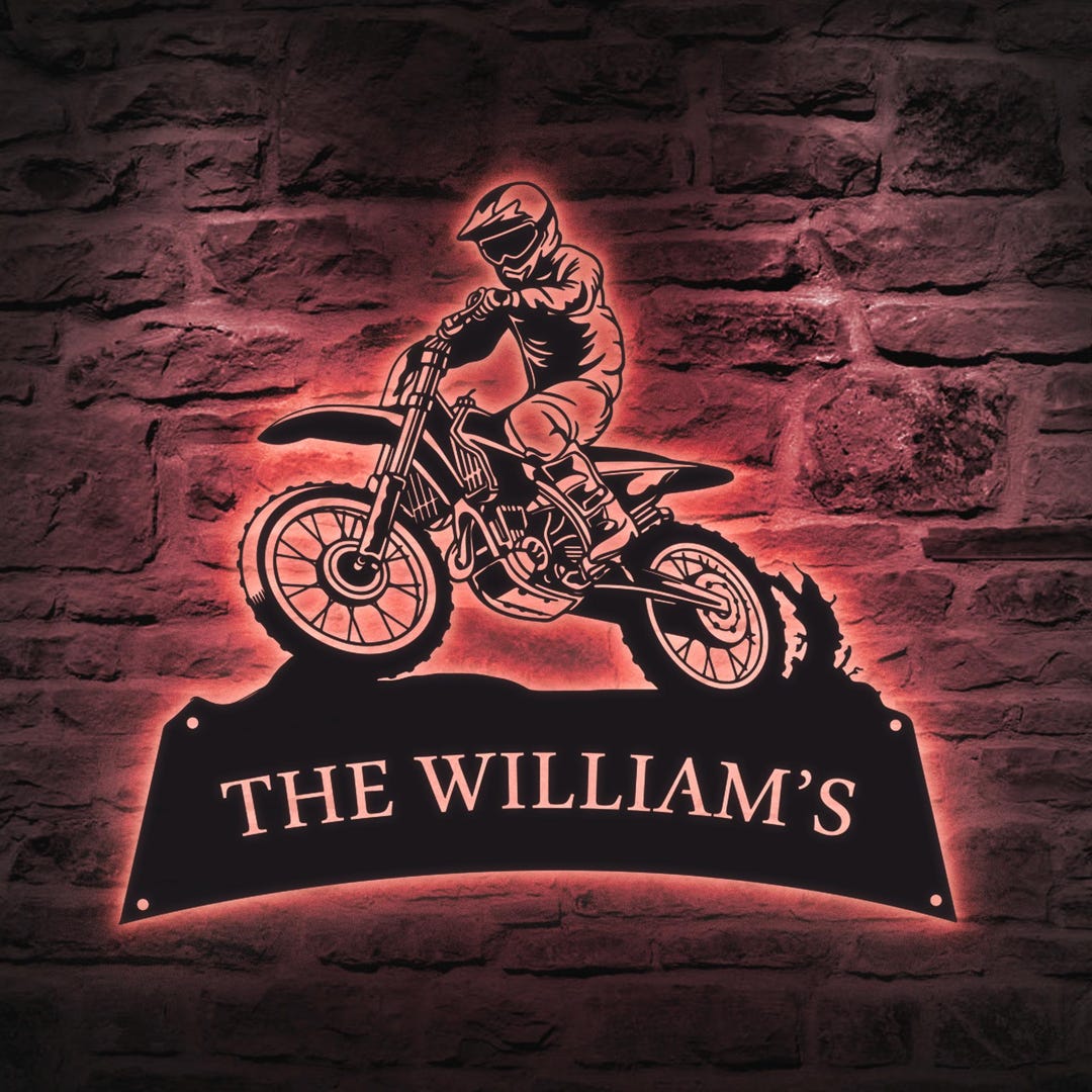 Custom Dirt Bike Metal Sign With Led Light, Motocross Gifts, Rider Name ...