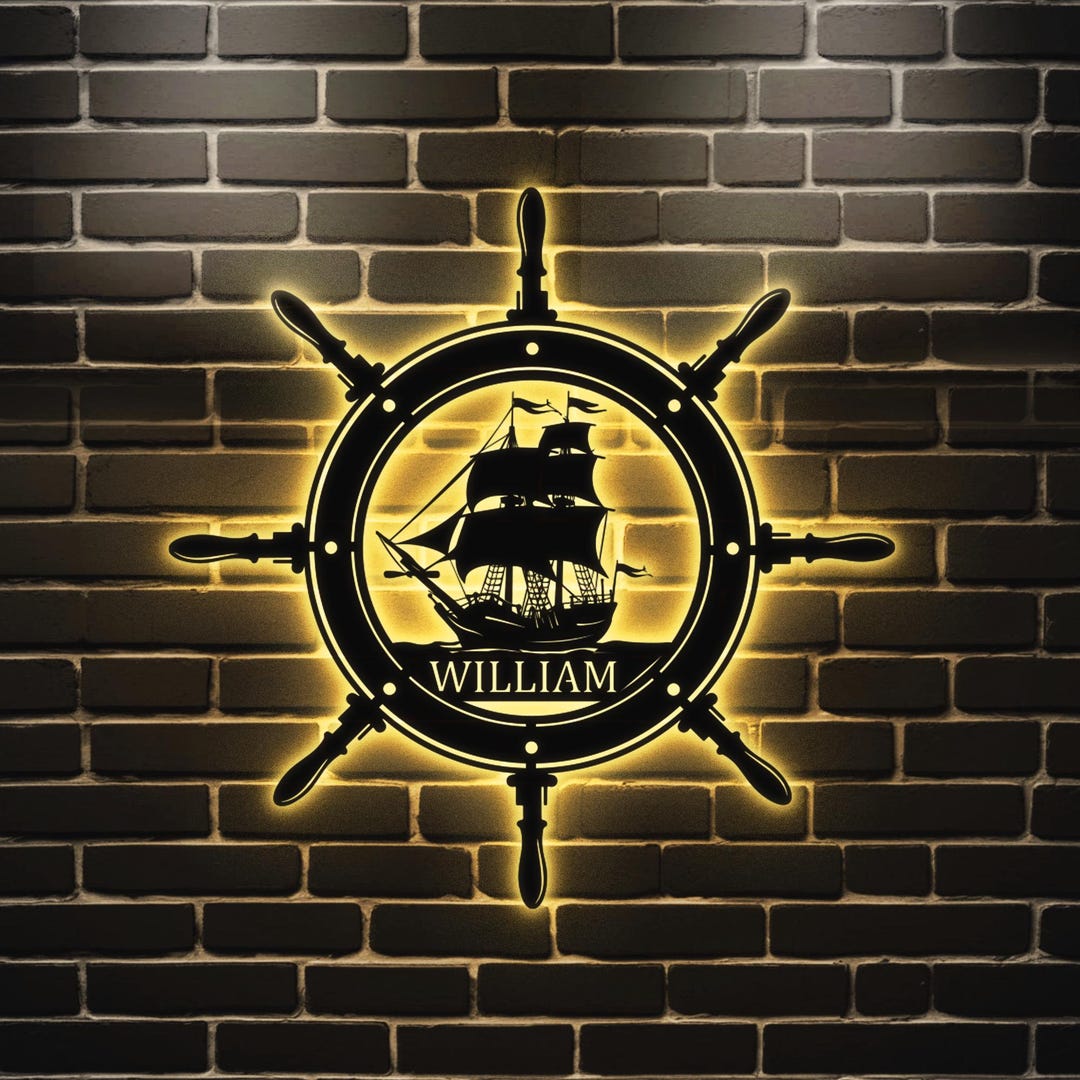 Custom Pirate Ship Captain Wheel Metal Wall Art With LED Light ...