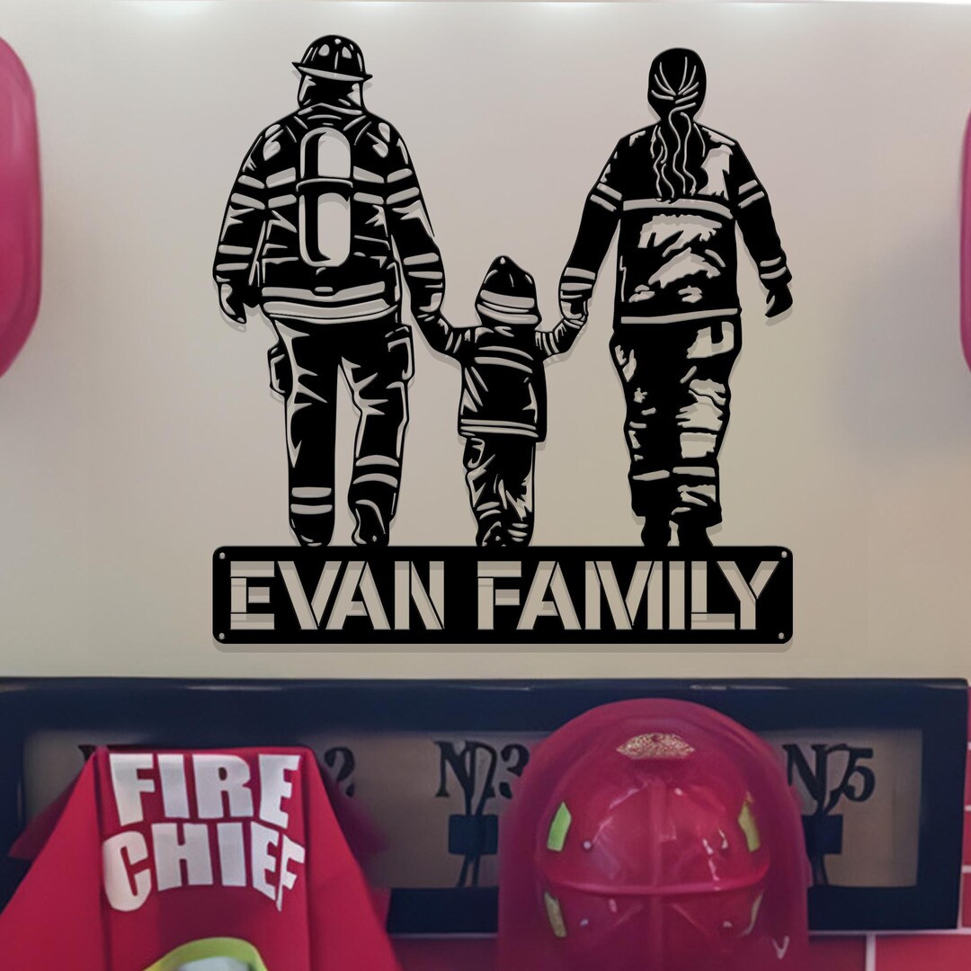 Custom Family Firefighter Metal Wall Art, LED Light Personalized ...