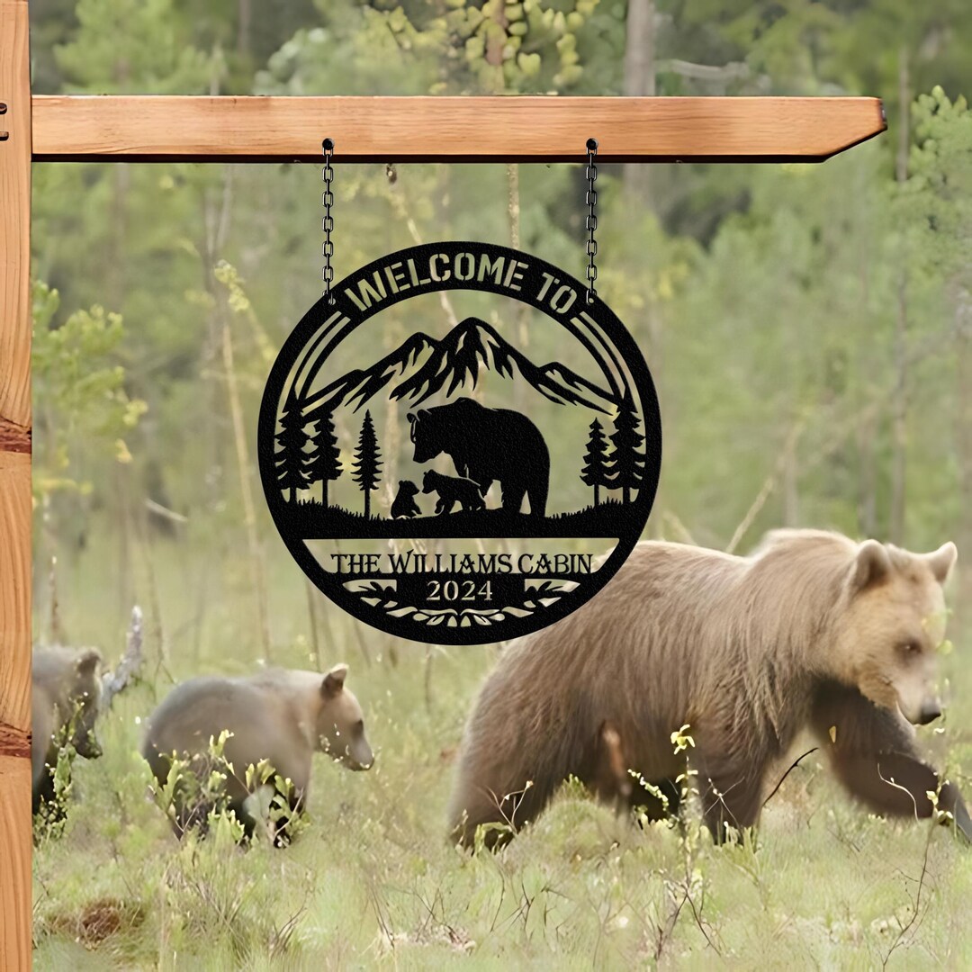 Personalized Metal Bear Sign, Bear Cabin Sign, Cabin Decor, Outdoor ...