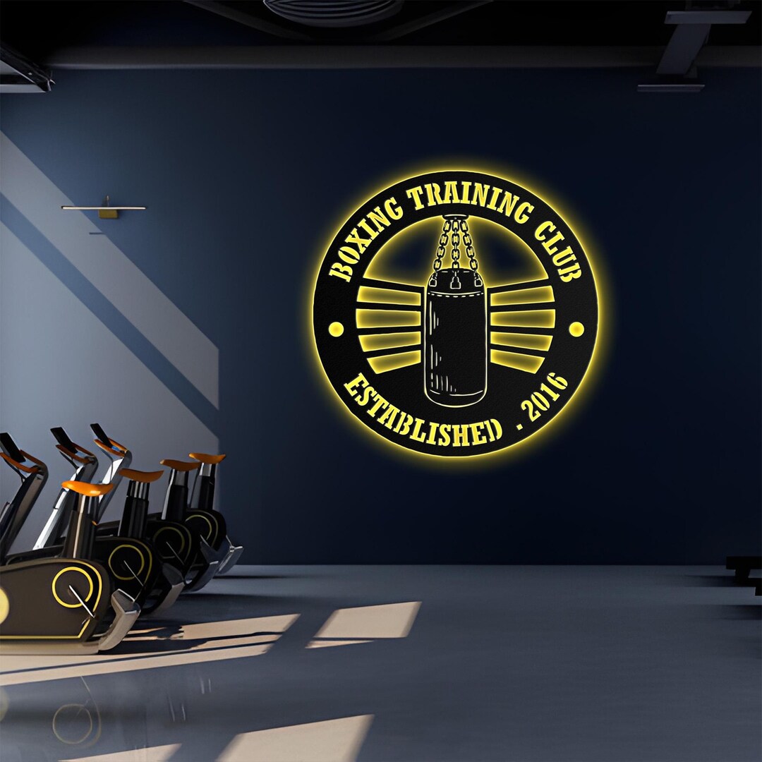 Personalized Home Gym LED Metal Art Sign | Light up Gym Name Metal Sign ...