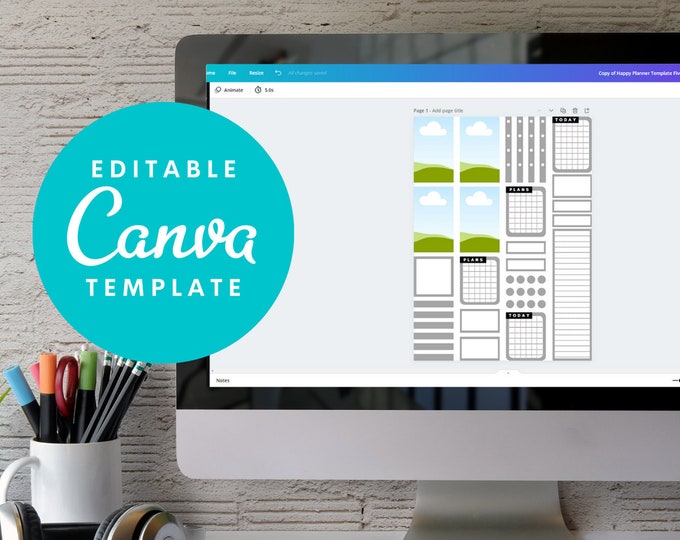 Canva Sticker Template for Cricut, Printable Happy Planner Stickers ...