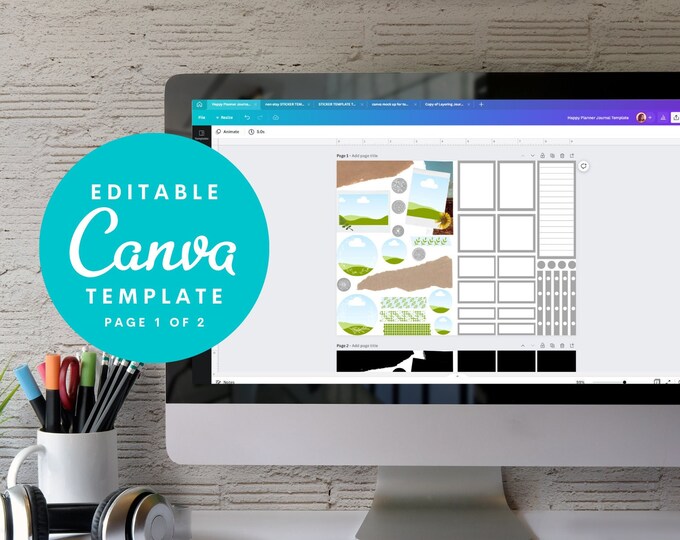 Canva Sticker Template for Cricut, Printable Planner Stickers, Editable ...