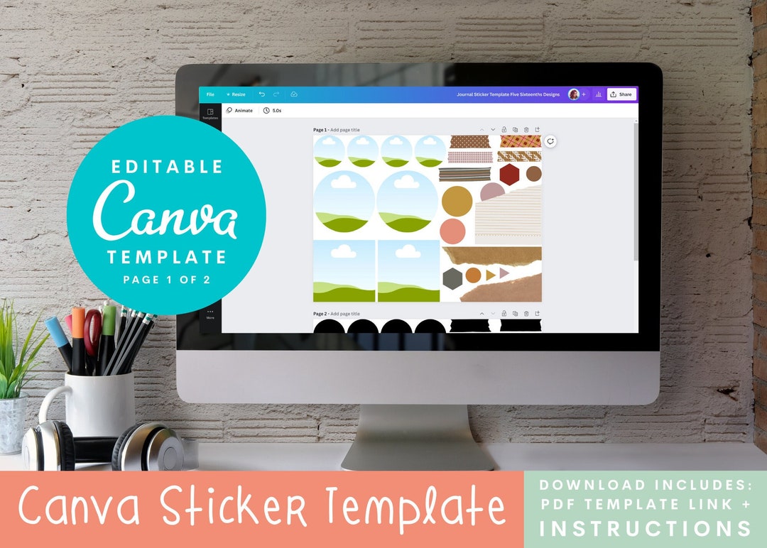 Canva Sticker Template for Cricut, Printable Planner Stickers, Editable ...