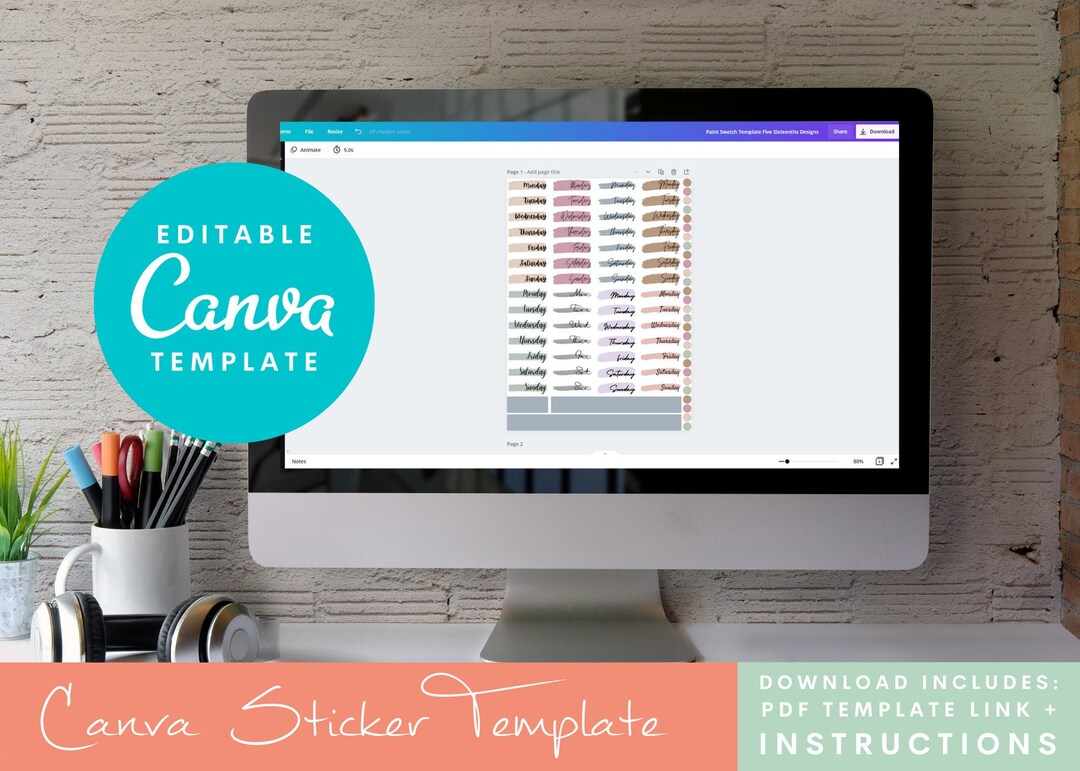 Canva Sticker Template for Cricut, Printable Planner Stickers, Editable ...