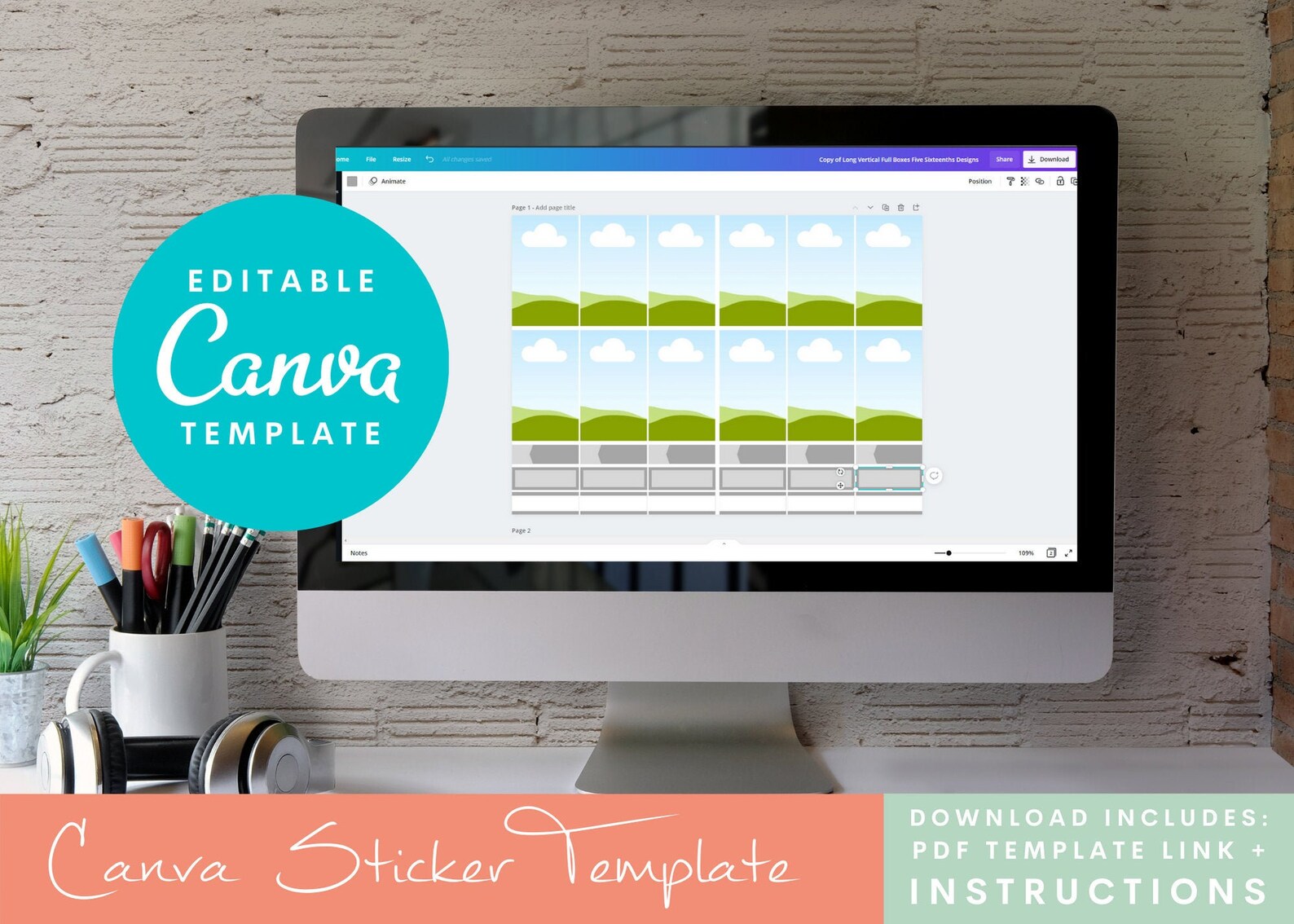 Canva Sticker Template Printable Sticker Kit Long Vertical Etsy Finland