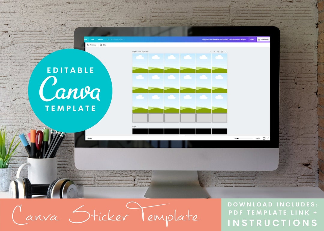 Canva Sticker Template for Cricut, Printable Planner Stickers, Editable ...