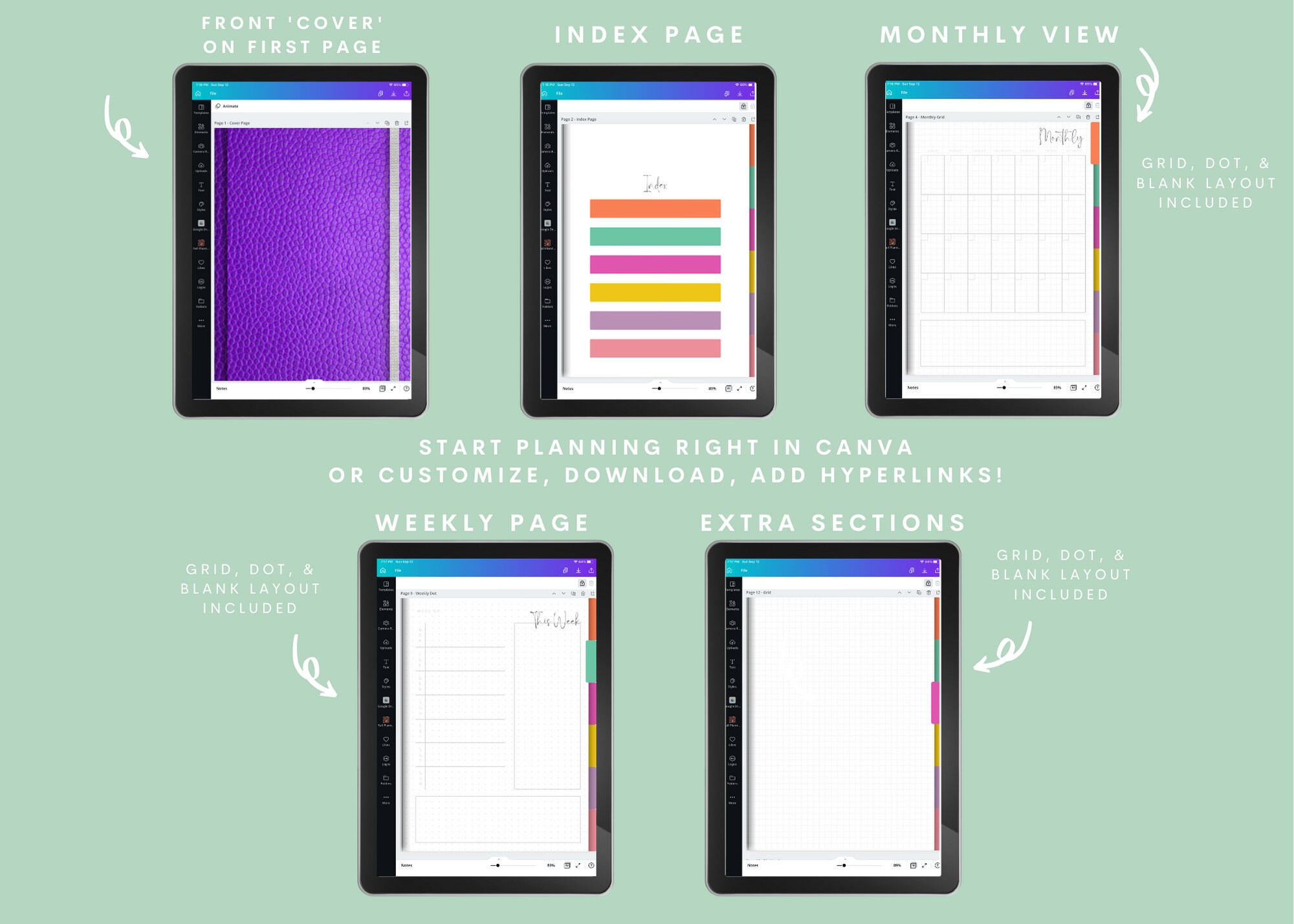 Canva Digital Planner, Vertical Planner Template, Editable Canva ...
