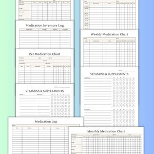 Medication and Vitamin Organizer Template Multiple Chart Formats for ...