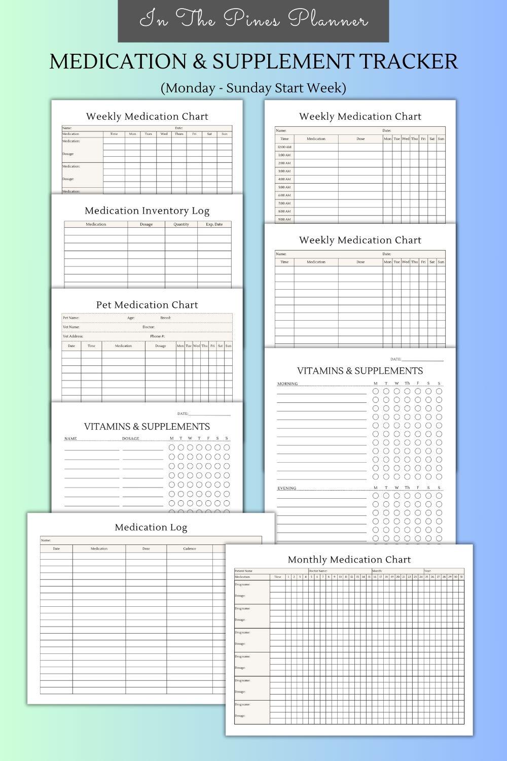 Medication and Vitamin Organizer Template - Multiple Chart Formats for ...