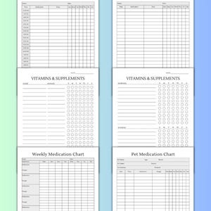 Medication and Vitamin Organizer Template Multiple Chart Formats for ...