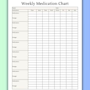 Medication and Vitamin Organizer Template Multiple Chart Formats for ...
