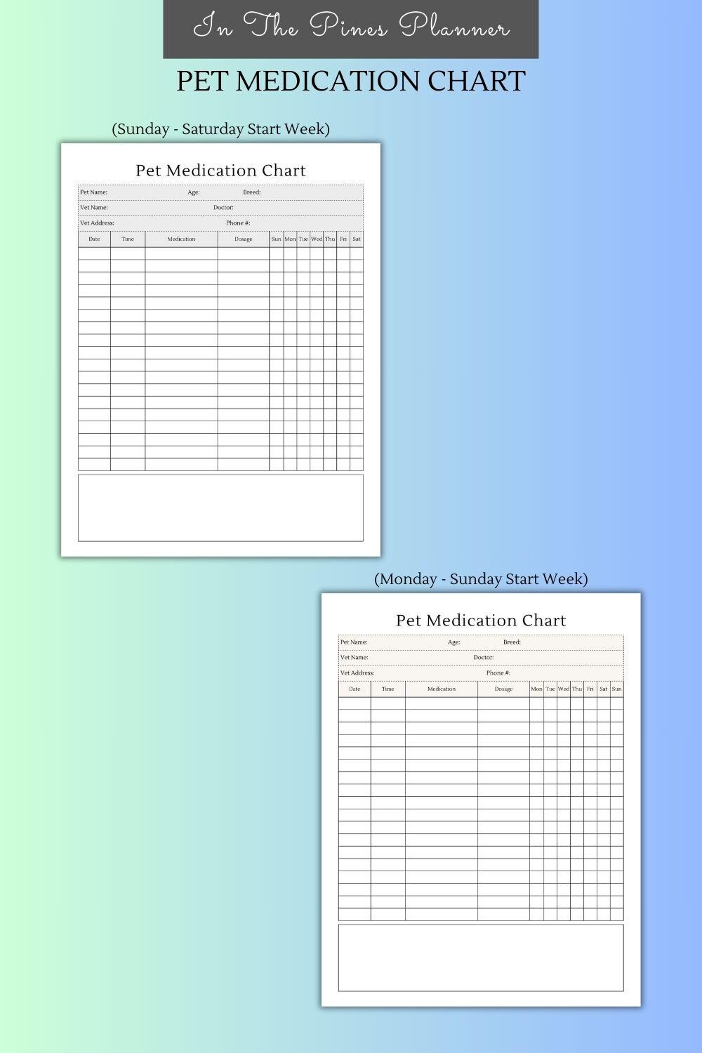 Medication and Vitamin Organizer Template - Multiple Chart Formats for ...