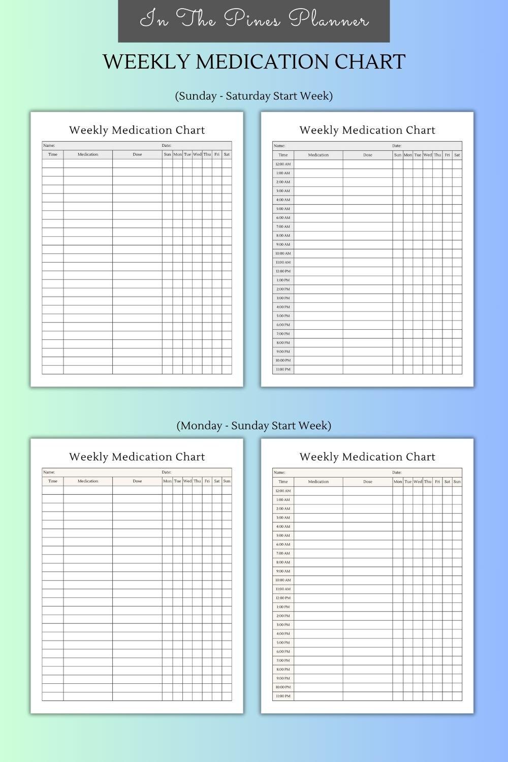 Medication and Vitamin Organizer Template Multiple Chart Formats for ...