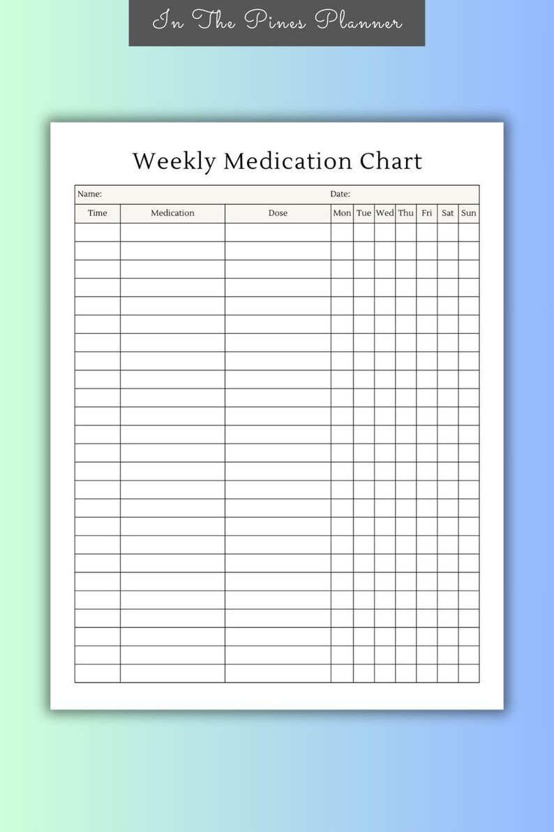 Medication and Vitamin Organizer Template Multiple Chart Formats for ...