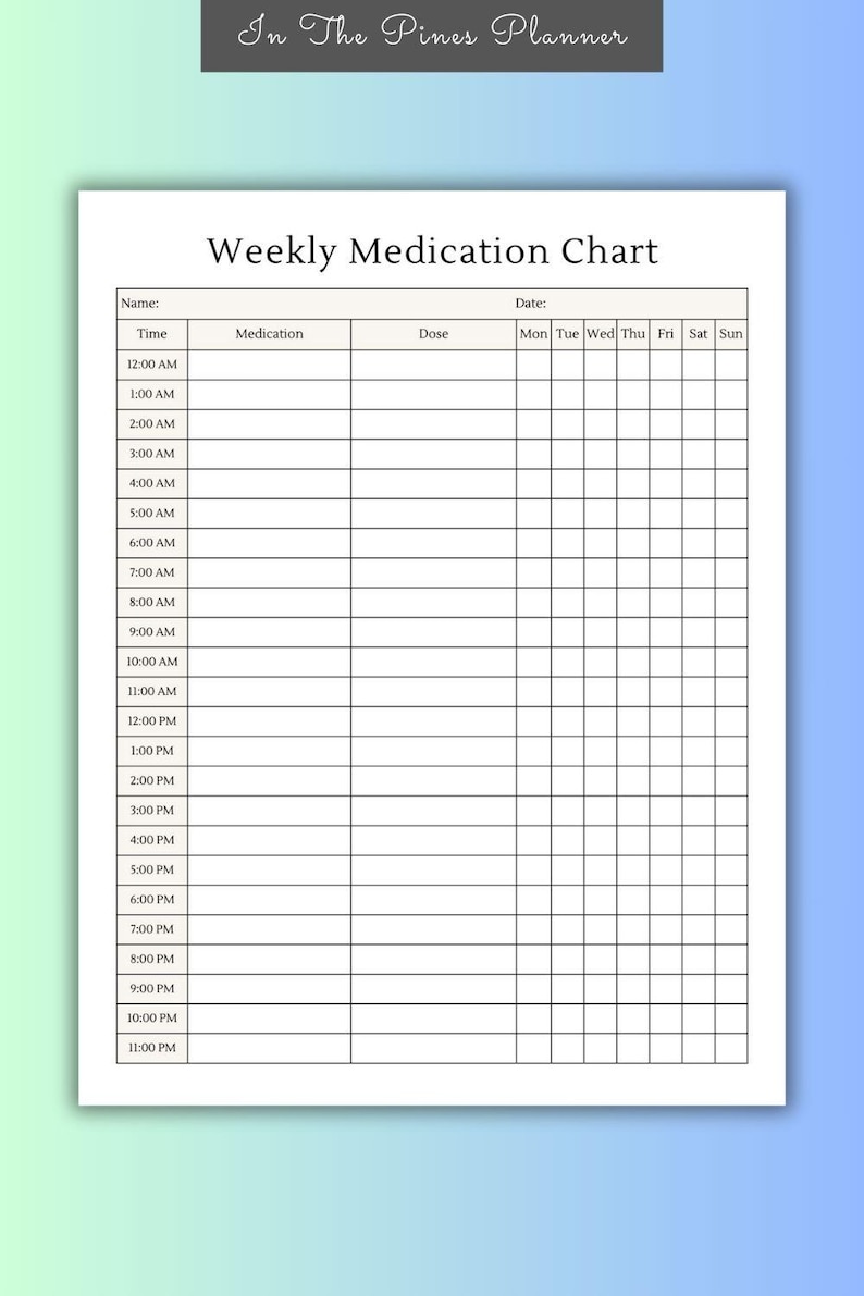 Medication and Vitamin Organizer Template Multiple Chart Formats for ...