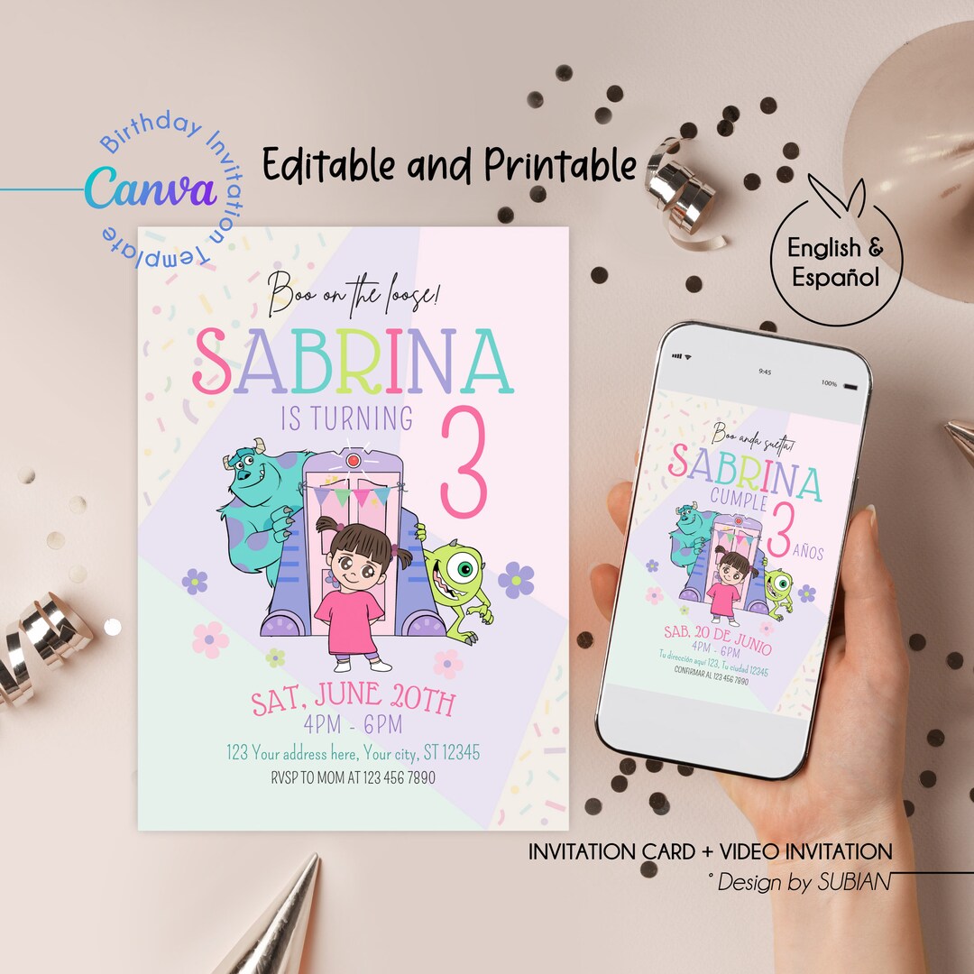 Editable Monster Inc Birthday Invitation Template, Printable Birthday ...